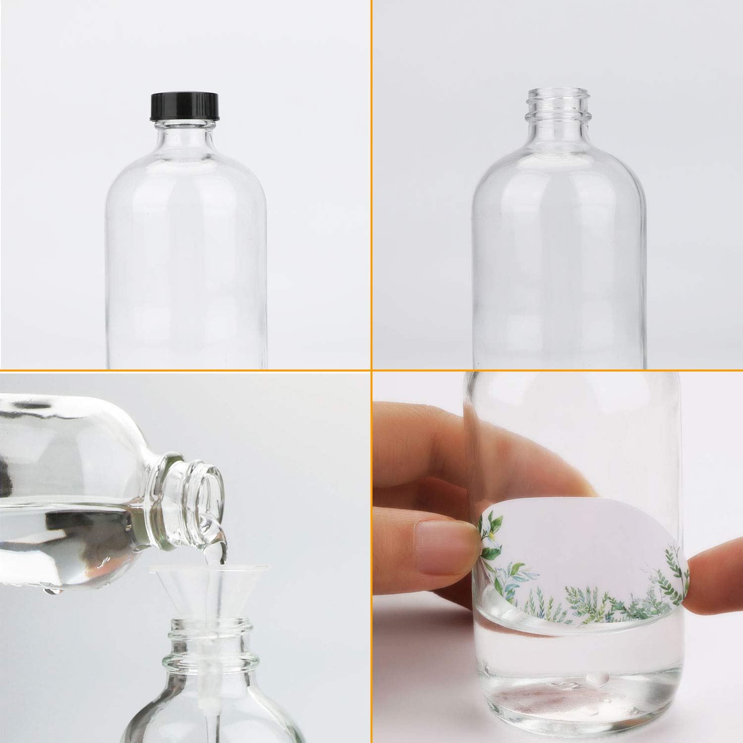 16oz Glass Bottles, Maredash 12 Pack Clear Glass Storage Bottles Sets with Lids