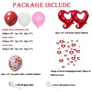 Birthday Red White Pink Balloons Garland, 100pcs 18" 12" 5" Latex Balloon Red Heart Shape Foil Balloon Red Heart Hanging for Girls Birthday 1st 10th 16th 21st 30th Women's Birthday Bridal Shower Decor