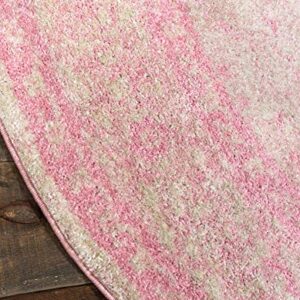 Rugs.com Dover Collection Rug – 5 Ft Round Pink Low-Pile Rug Perfect for Kitchens, Dining Rooms