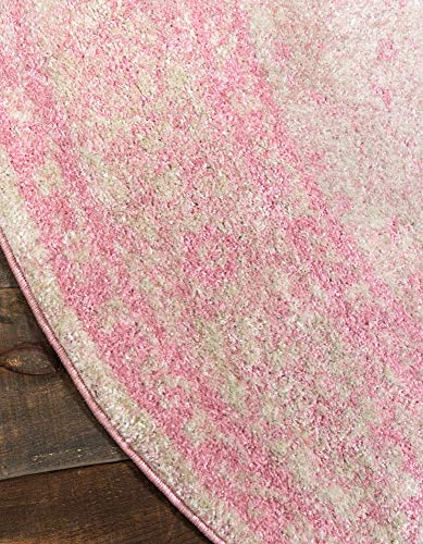 Rugs.com Dover Collection Rug – 5 Ft Round Pink Low-Pile Rug Perfect for Kitchens, Dining Rooms