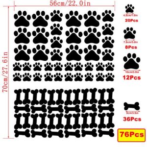 SITAKE 76 Pcs Dog Decor Stickers, 40 Pcs Dog Paw Print Stickers and 36 Pcs Dog Bones Stickers, Dog Decorations Wall Floor Windows Decal Stickers for Room, Teen Girl’s and Boy’s Room