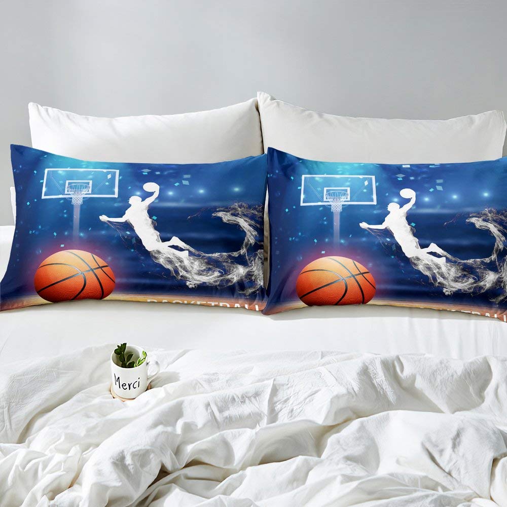 Erosebridal Boys Basketball Duvet Cover Queen Basketball Player Bedding Set Competitive Sports Game Comforter Cover Set for Kids Teens Man Arena Tie Dye Bedspread Cover with Zipper Closure, Blue