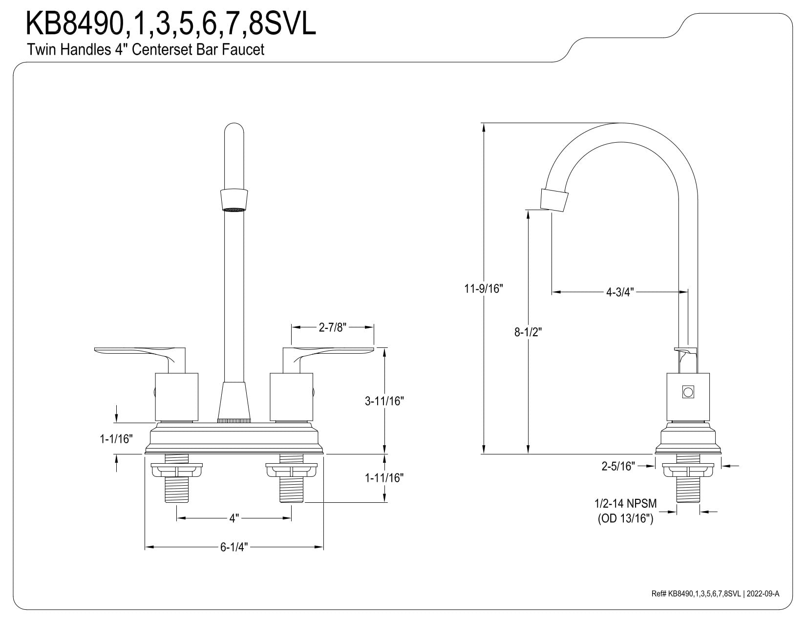 Kingston Brass KB8497SVL Serena Centerset Bar Faucet, Brushed Brass