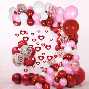 Birthday Red White Pink Balloons Garland, 100pcs 18" 12" 5" Latex Balloon Red Heart Shape Foil Balloon Red Heart Hanging for Girls Birthday 1st 10th 16th 21st 30th Women's Birthday Bridal Shower Decor