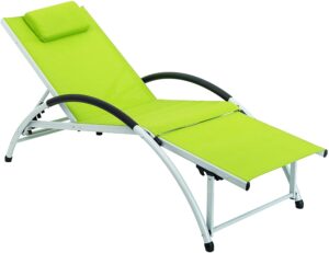 sundale outdoor adjustable patio chaise lounge, 6 position lounge chair, all weather outdoor/indoor lounge for reading, meditation, sleeping, exercising, green