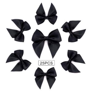 briefix 25 pieces mini satin ribbon bows with removable sticky gel pads (black)