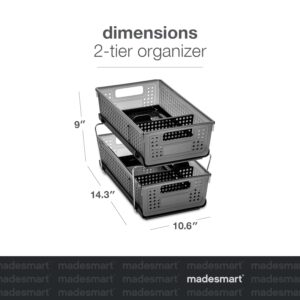 Madesmart 2-Tier Organizer Multi-Purpose Slide-Out Storage with Handles and Dividers for Home and Bath, BPA Free, Pack of 1, Carbon