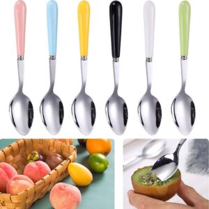 Goeielewe Grapefruit Spoons with Round Serrated Edges for Citrus Kiwi Fruit and Dessert, Ceramic Handle Stainless Steel Dessert Spoons with Storage Box (Blue)