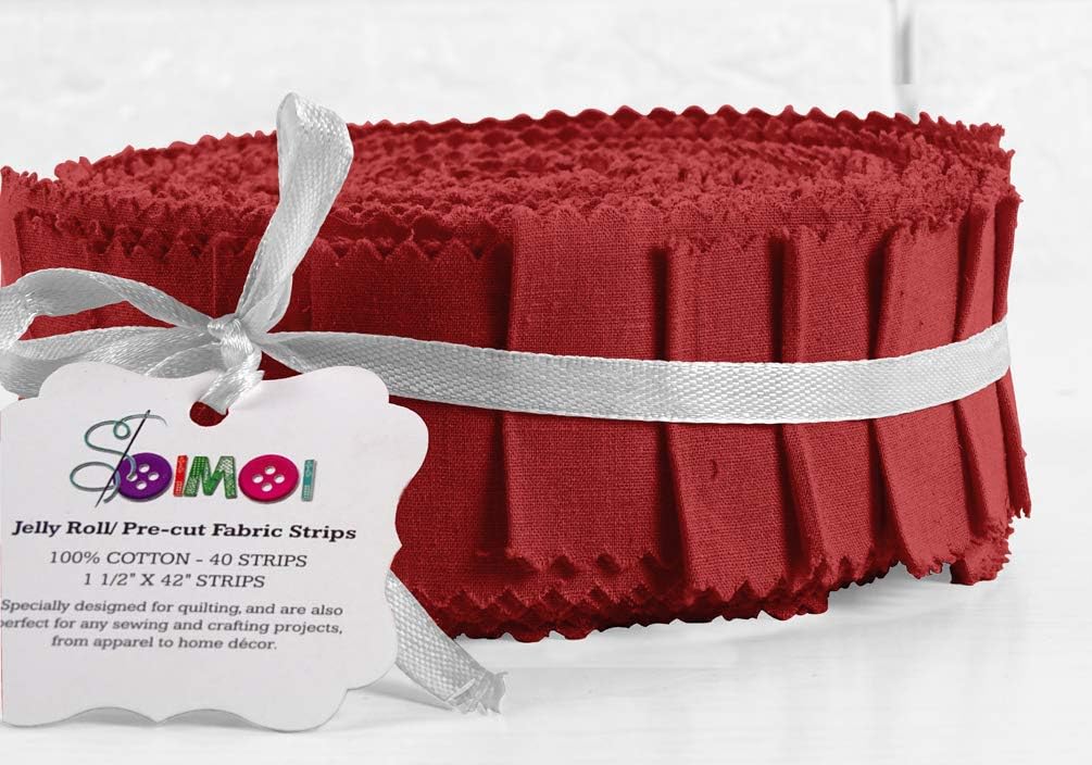 Soimoi 40Pcs Solid Red Cotton Precut Fabrics for Quilting Craft Strips 1.5 Inches Jelly Roll