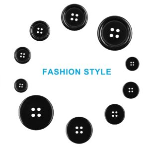 100 Pcs Premium Mixed Resin Sewing Buttons, ONLYWEE Eco-Friendly 4-Hole Craft Buttons, 5 Sizes of Black Buttons Suitable for Sewing, DIY and Holiday Decoration(Black)