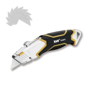 xw retractable utility knife, heavy duty box cutter with 4 spare blade storage in handle,10 extra blades