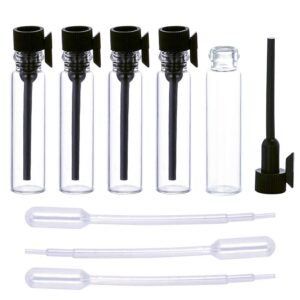 120Pcs 1Ml Mini Cute Empty Glass Perfume Essential Oils Sample Vials Bottles with Black Plastic Rod Caps Glass Vials Sample Dropper Bottle for Essential Oils Aromatherapy (120Pcs 1Ml Black Plastic Rod