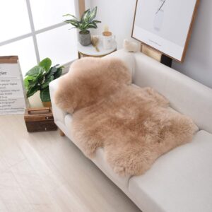 AOGELAN Shaggy Fur Area Rug, Genuine New Zealand Sheepskin Rug, Soft Fur Prayer Pup Carpet Mat, Single Pelt 2ft x 3ft (Light Brown, 2x3ft)