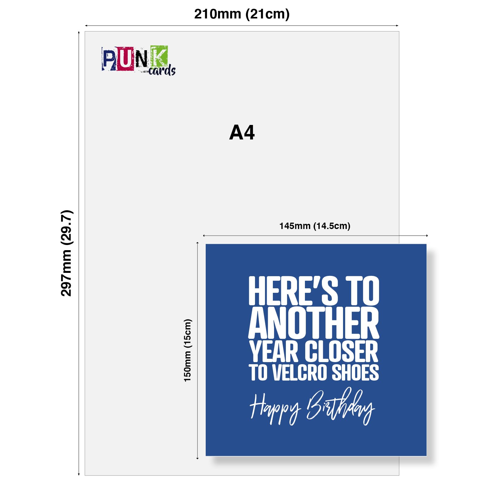 Punkcards, Funny Birthday Cards For Men and Women, 'Here's to Another Year Closer to Velcro Shoes’, Happy Birthday Card For Him Or Her, Blank Inside, With Envelope