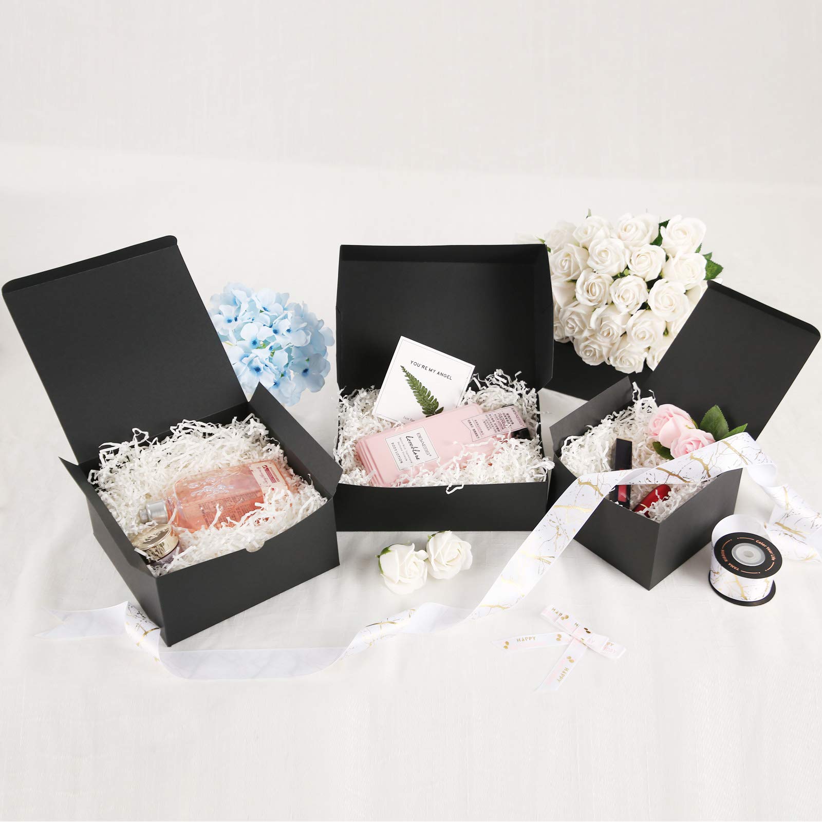 JINMING 10 Gift Boxes 8x8x4 Inches Gift Boxes with Lids, Matte Black Gift Boxes Bulks for Christmas, Father's Day, Wedding, Party, Birthday, Groomsman Proposal Boxes for Light Gifts