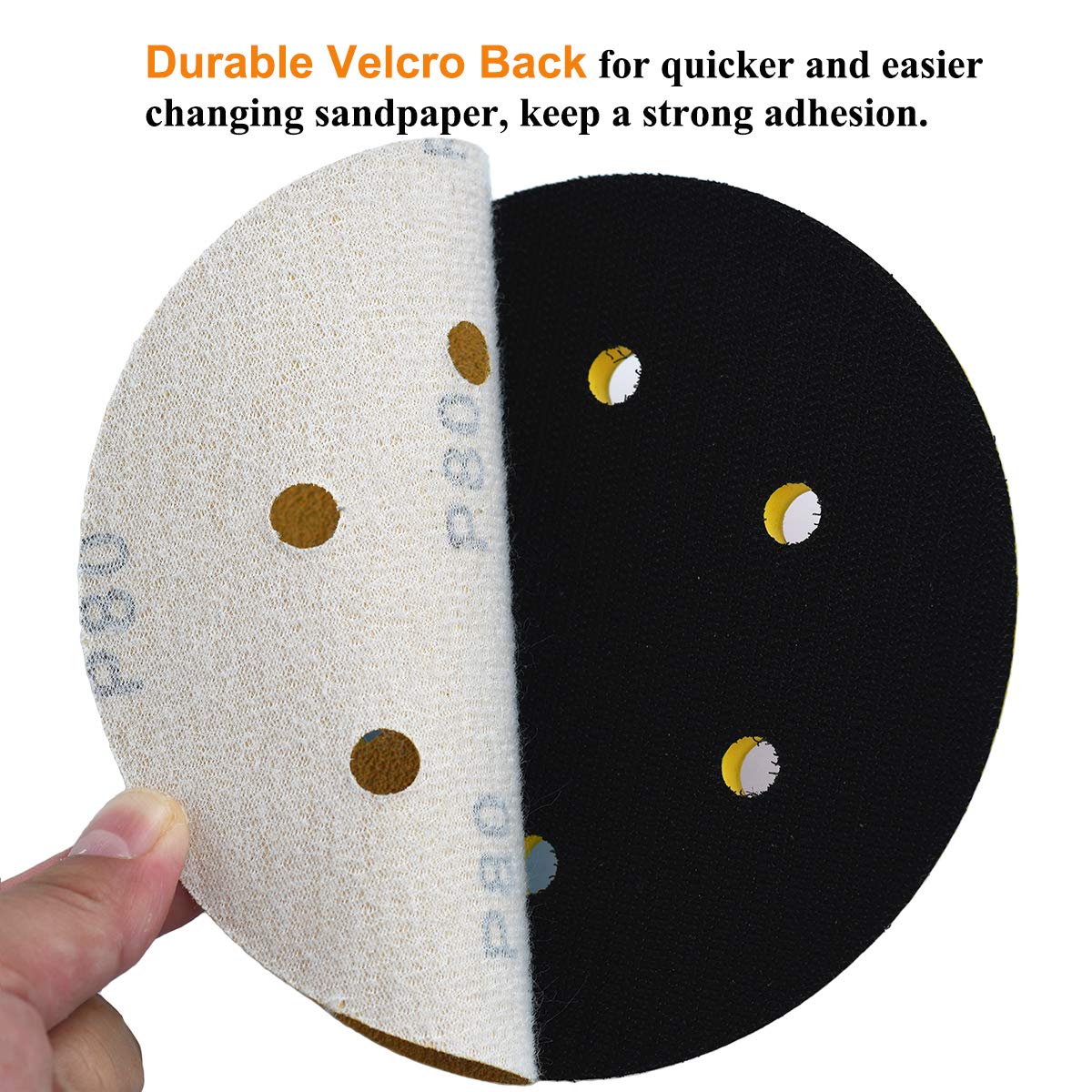 Aiyard 6-Inch 6-Hole Hook and Loop Sanding Discs 80-Grit, Random Orbital Sandpaper for Automotive and Woodworking, 100-Pack