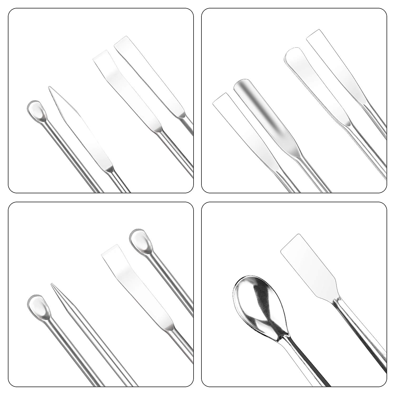 stonylab 9 Pcs Lab Micro Spoon and Spatula Set, Stainless Steel Double-Ended Lab Spatulas Sampling Spoons Micro Scoopulas Weighting Set with Tweezers