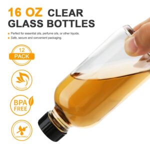 16oz Glass Bottles, Maredash 12 Pack Clear Glass Storage Bottles Sets with Lids