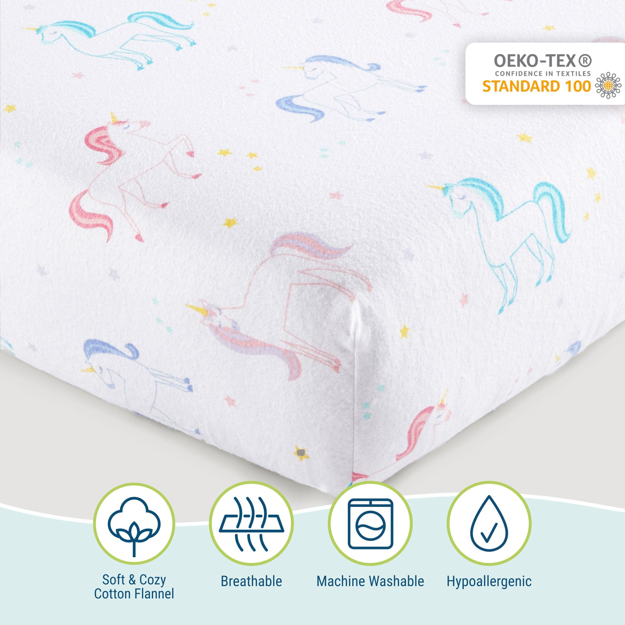 Wildkin Kids 100% Cotton Flannel Twin Sheet Set for Boys & Girls, Bedding Set Includes Fitted Sheet, Top Sheet & Pillow Case, Bed Sheets for Cozy Cuddle (Unicorn)