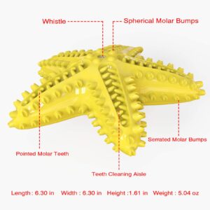 ANROD Dog Toothbrush Chew Toys for Aggressive Chewers Large Breed,Squeaky Talking Dogs Toy,Rubber Indestructible Tough Teeth Cleaning Stick for Small Dogs Dental Care (Yellow Starfish)