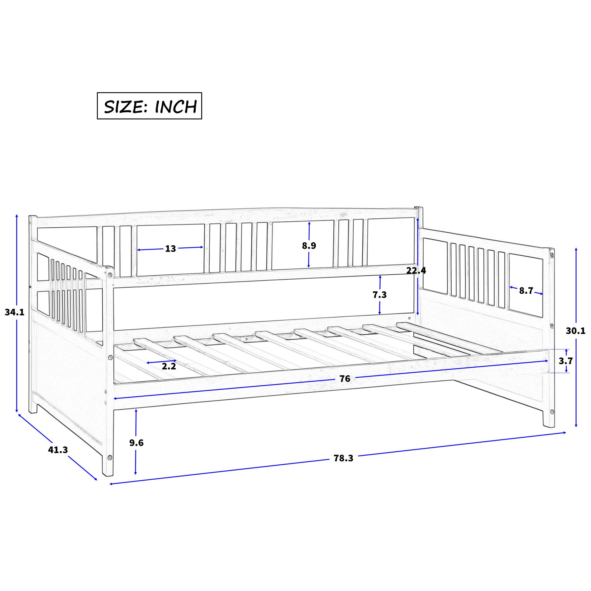 Merax Daybed Twin Bed Wooden Slats Support Modern Living Daybed with Rails, Twin Size, Dark Espresso