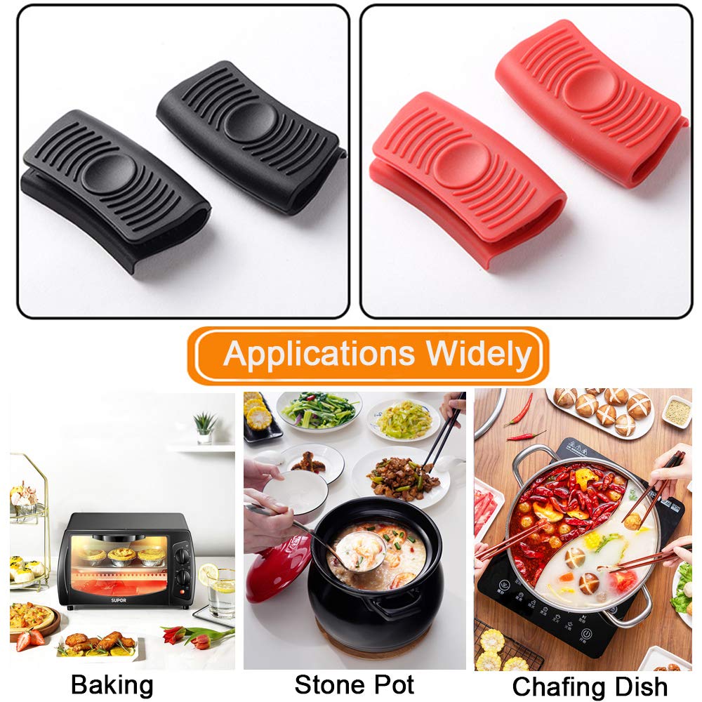 4 Pieces Silicone Hot Handle Holder, Potholder for Cast Iron Skillets, Silicone Assist Handle Holder, Non-Slip Pot Holder Sleeve, Heat Resistant Potholder Cookware Handle (Red&Black)