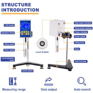 Saladulce Digital Rotary Viscometer with Temp. Probe, Lab Viscometer with Data Output, 10-6, 000,000 mPa.s Viscosity Meter Tester ±3% 100-240V