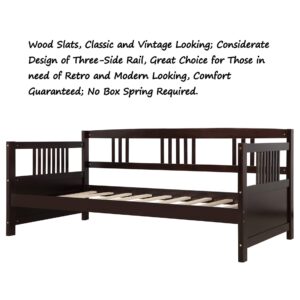 Merax Daybed Twin Bed Wooden Slats Support Modern Living Daybed with Rails, Twin Size, Dark Espresso