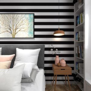 Black and White Wallpaper Peel and Stick Wallpaper for Bedroom Stripe Wall Paper Sticker Pull and Stick Papel Tapiz Para Pared Contact Paper for Walls Modern Removable Wallpaper Vinyl Film 118”×18”