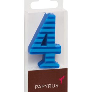 Papyrus Number 4 Birthday Candle, Blue Stripes (1-Count)