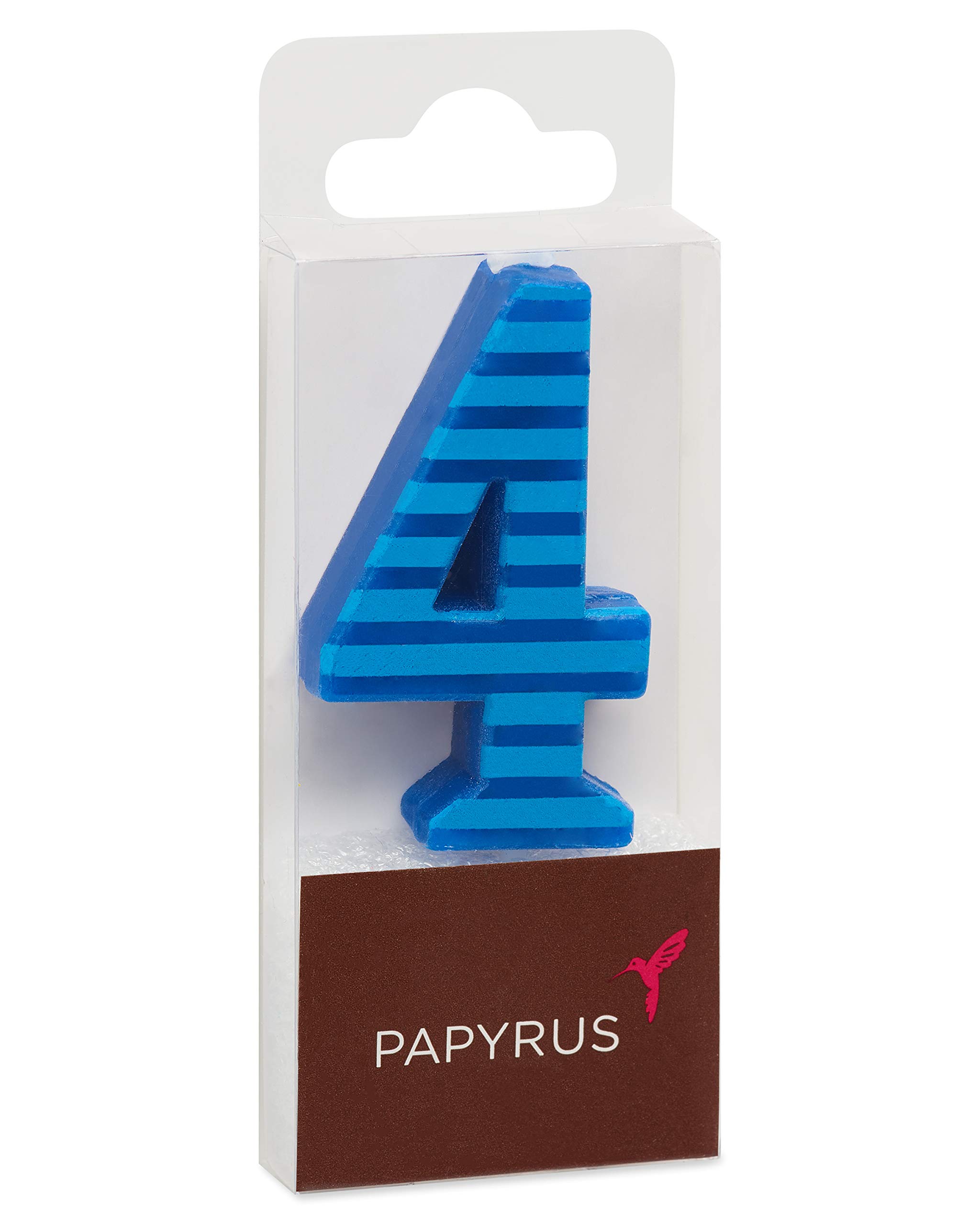 Papyrus Number 4 Birthday Candle, Blue Stripes (1-Count)