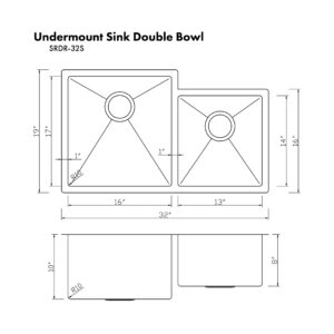 ZLINE 32" Jackson Undermount Double Bowl Scratch Resistant Stainless Steel Kitchen Sink with Bottom Grid (SRDR-32S)