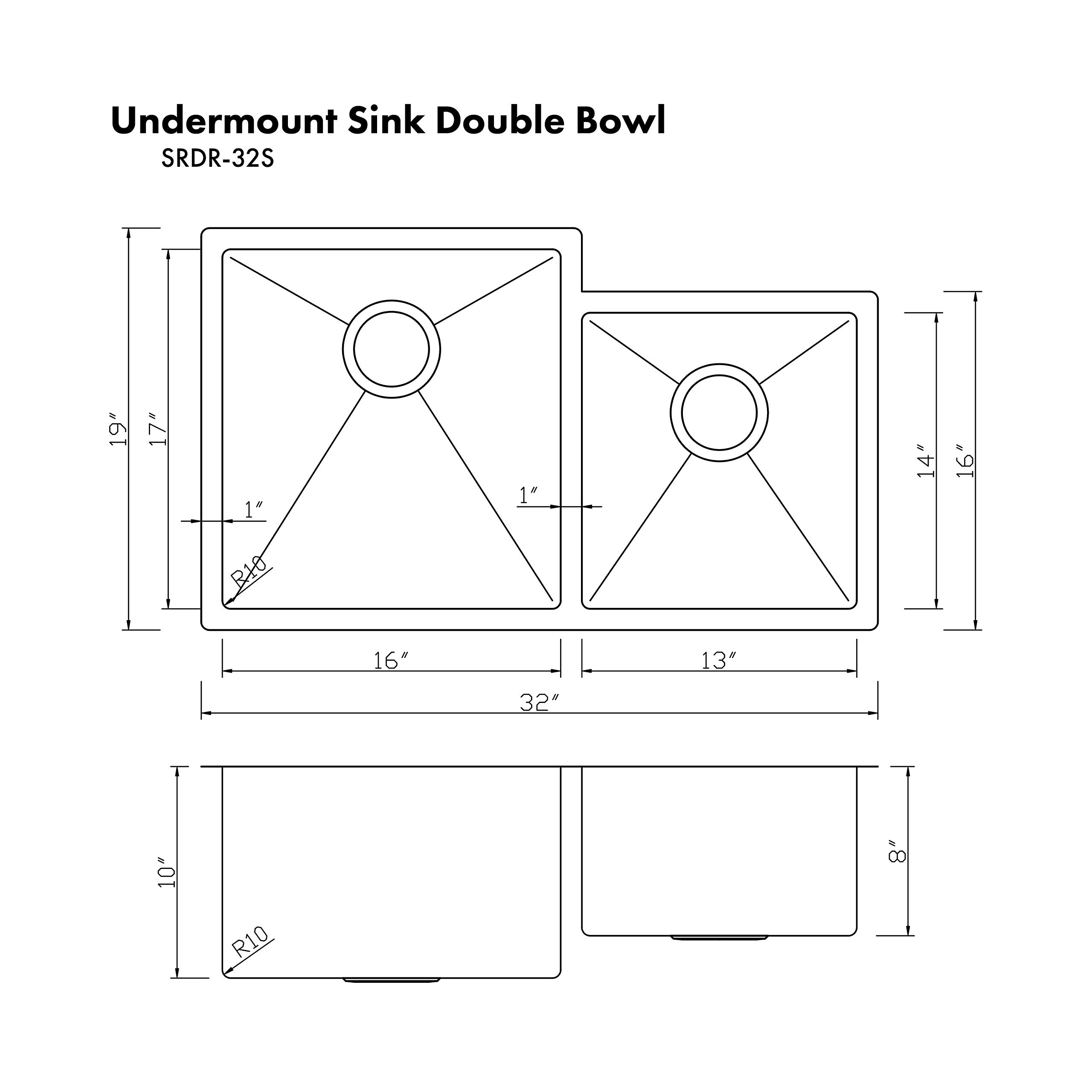 ZLINE 32" Jackson Undermount Double Bowl Scratch Resistant Stainless Steel Kitchen Sink with Bottom Grid (SRDR-32S)