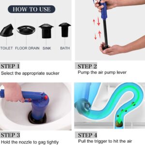 HeaBoom Plunger, Air Drain Blaster, Pressure Pump Cleaner, High Pressure Plunger Opener Cleaner Pump for Bath Toilets, Shower, Bathroom, Sink, Bathtub, Kitchen Clogged Pipe, Blue 21S