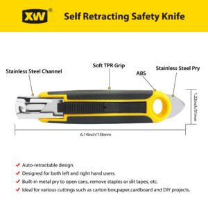 XW Self Retracting Safety Utility Knife, Auto Retractable Box Cutter of Assorted Colors, Extra 10 Blades Included, 3-Pack