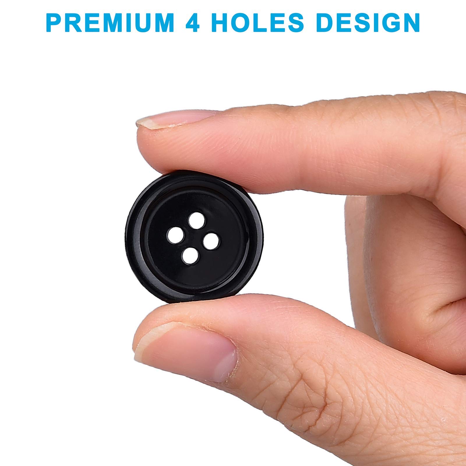 100 Pcs Premium Mixed Resin Sewing Buttons, ONLYWEE Eco-Friendly 4-Hole Craft Buttons, 5 Sizes of Black Buttons Suitable for Sewing, DIY and Holiday Decoration(Black)