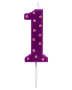 papyrus number 1 birthday candle, purple polka dots (1-count)