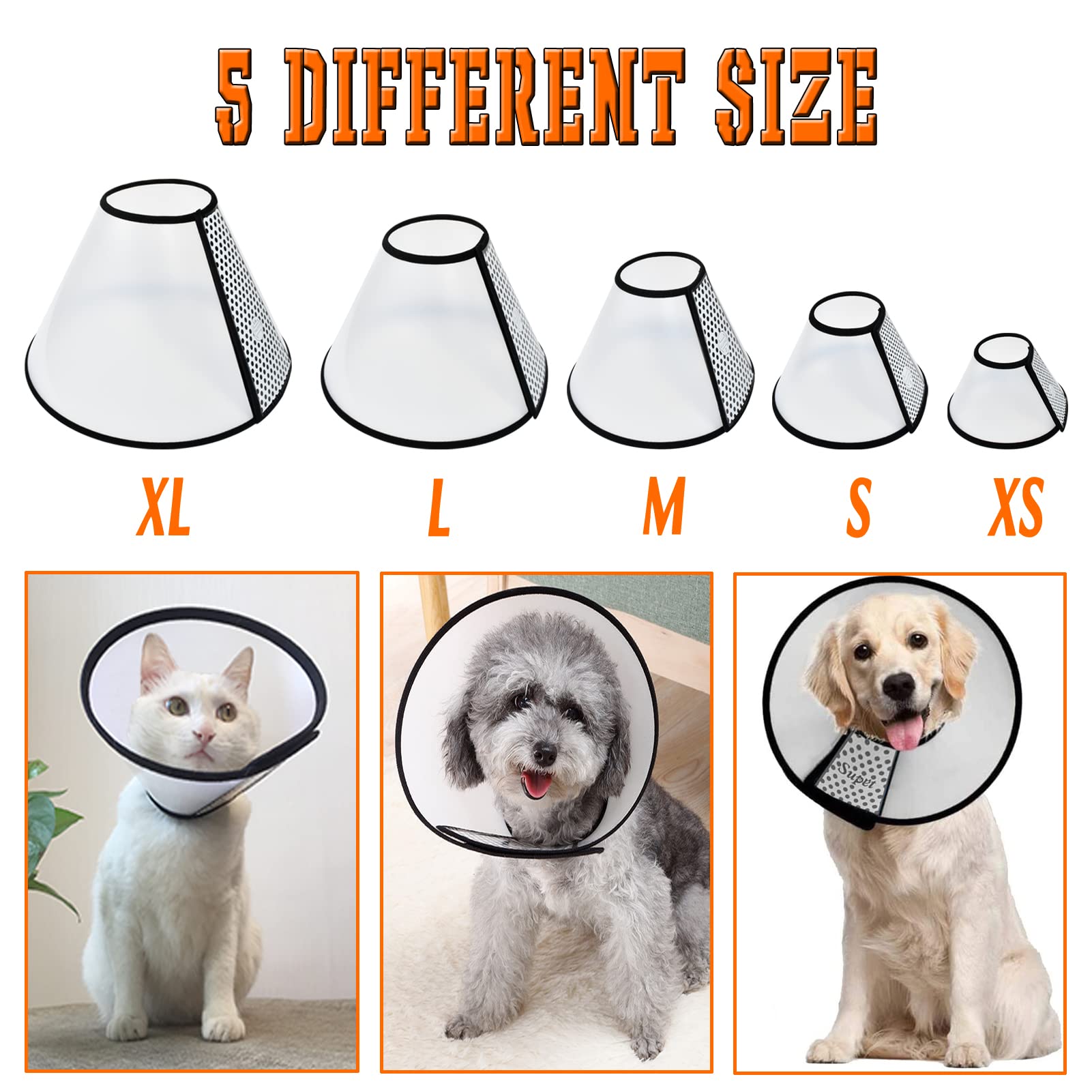 Care 4U Dog Cone Collar Soft, Cat Cone Collar for After Surgery Anti-Bite Lick,Elizabethan Collar for Large Dogs Medium Dogs Small Dogs,Translucent Reusable Soft Dog Cone（XS）