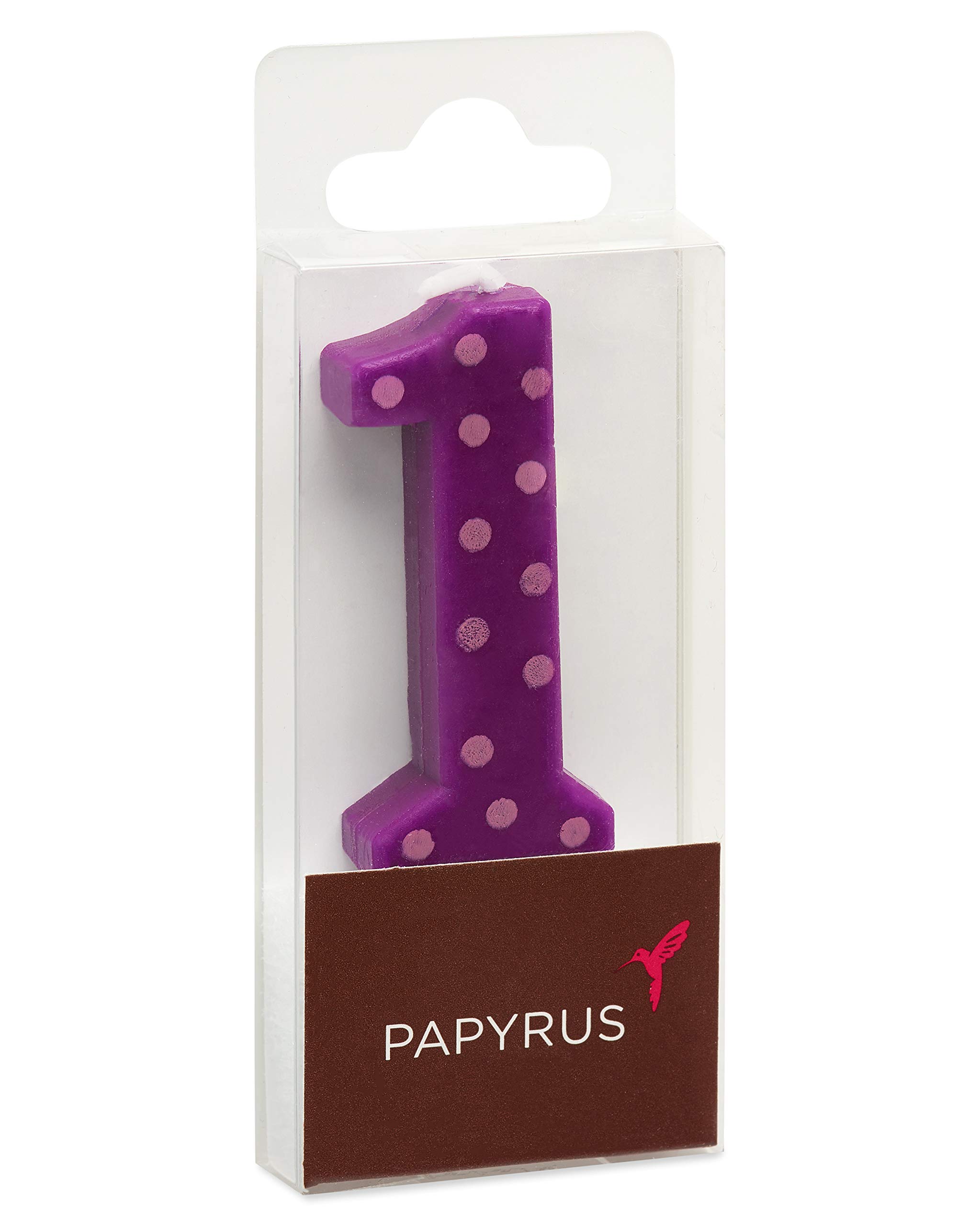 Papyrus Number 1 Birthday Candle, Purple Polka Dots (1-Count)