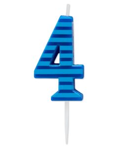 papyrus number 4 birthday candle, blue stripes (1-count)