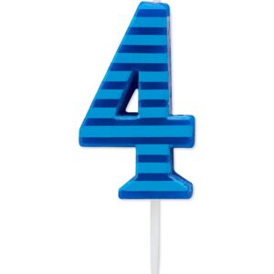 Papyrus Number 4 Birthday Candle, Blue Stripes (1-Count)