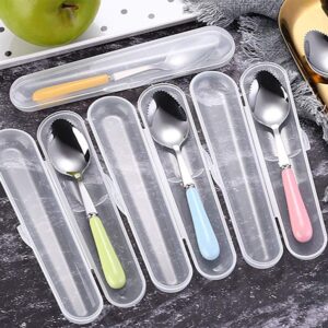 Goeielewe Grapefruit Spoons with Round Serrated Edges for Citrus Kiwi Fruit and Dessert, Ceramic Handle Stainless Steel Dessert Spoons with Storage Box (Blue)