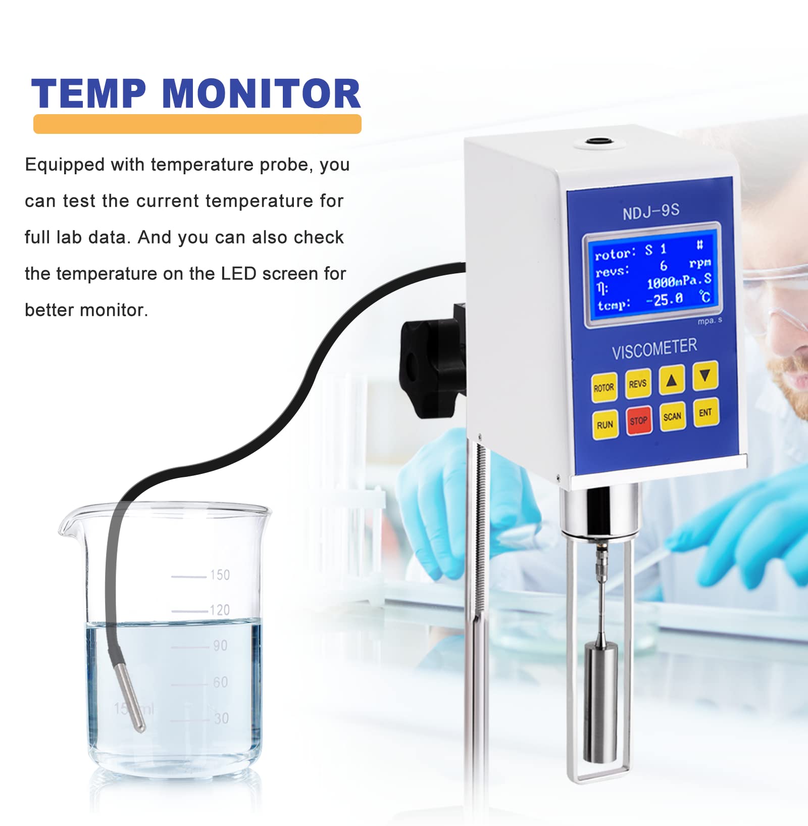 Saladulce Digital Rotary Viscometer with Temp. Probe, Lab Viscometer with Data Output, 10-6, 000,000 mPa.s Viscosity Meter Tester ±3% 100-240V