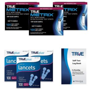 3x 100ct true metrix test strips + 3x 100ct 28g trueplus lancets + trueplus log book