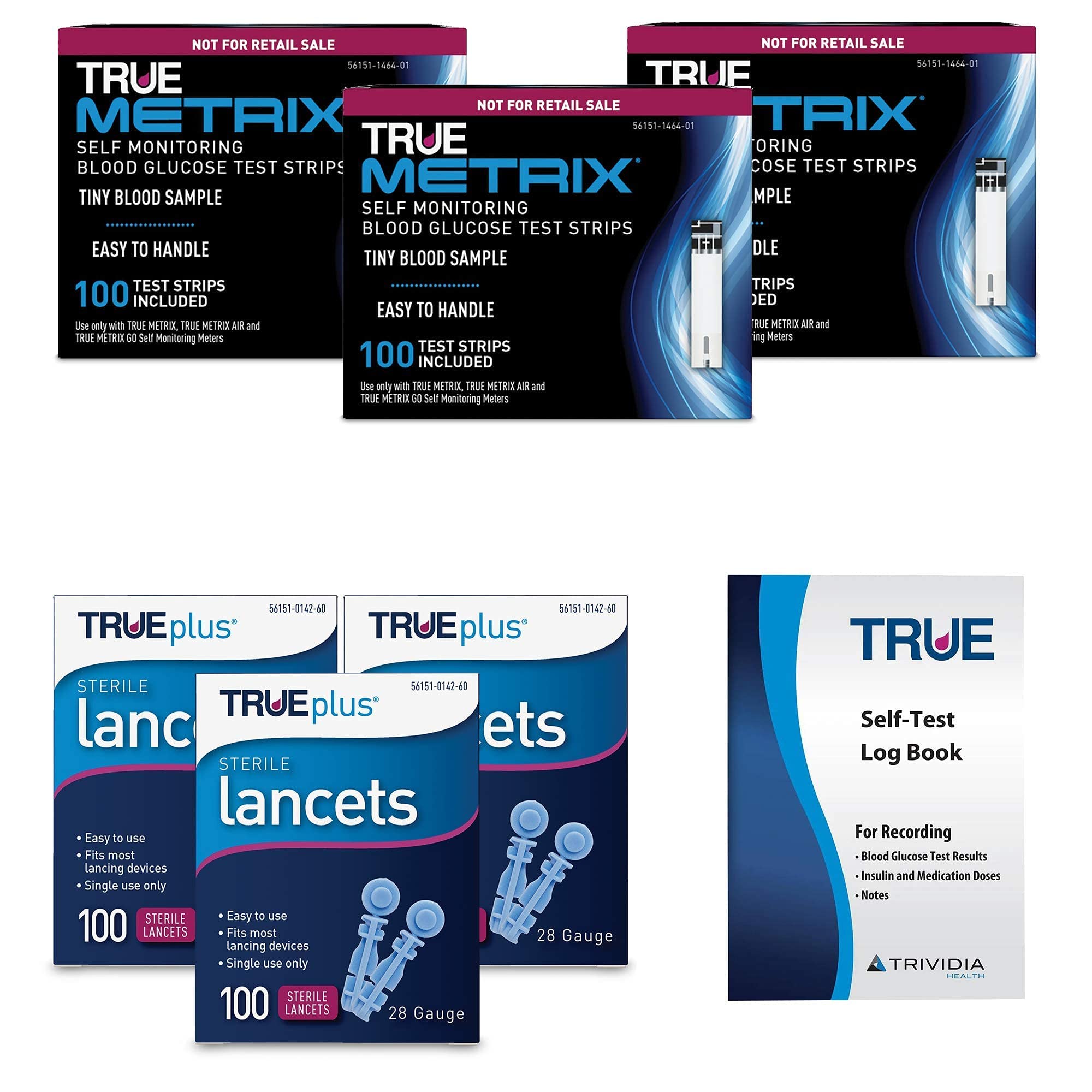 3X 100ct TRUE METRIX Test Strips + 3X 100ct 28g TRUEplus Lancets + TRUEplus Log Book