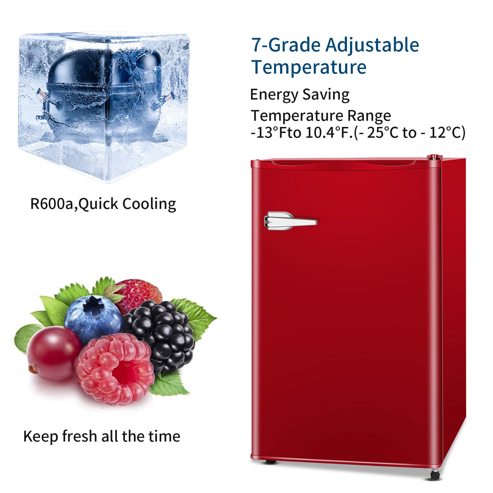 Kismile Small Freezer,Freestanding Mini Freezer with Reversible Door & Removable Shelf & Adjustable Temperature Control, Upright Compact Freezer for Apartment/Home/Office/Dormitory (Red, 2.3 Cu.ft)