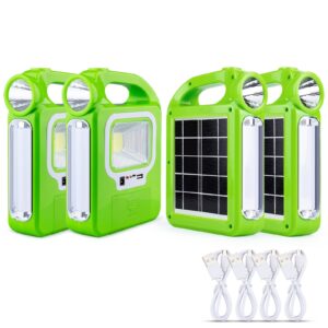 4 pack solar lantern camping essentials accessories lights, rechargeable led flashlight, tent lights for emergency, hurricane, survival kits, operated lamp, charging for device