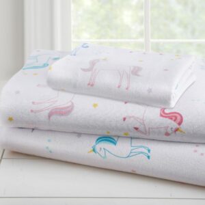 wildkin kids 100% cotton flannel twin sheet set for boys & girls, bedding set includes fitted sheet, top sheet & pillow case, bed sheets for cozy cuddle (unicorn)