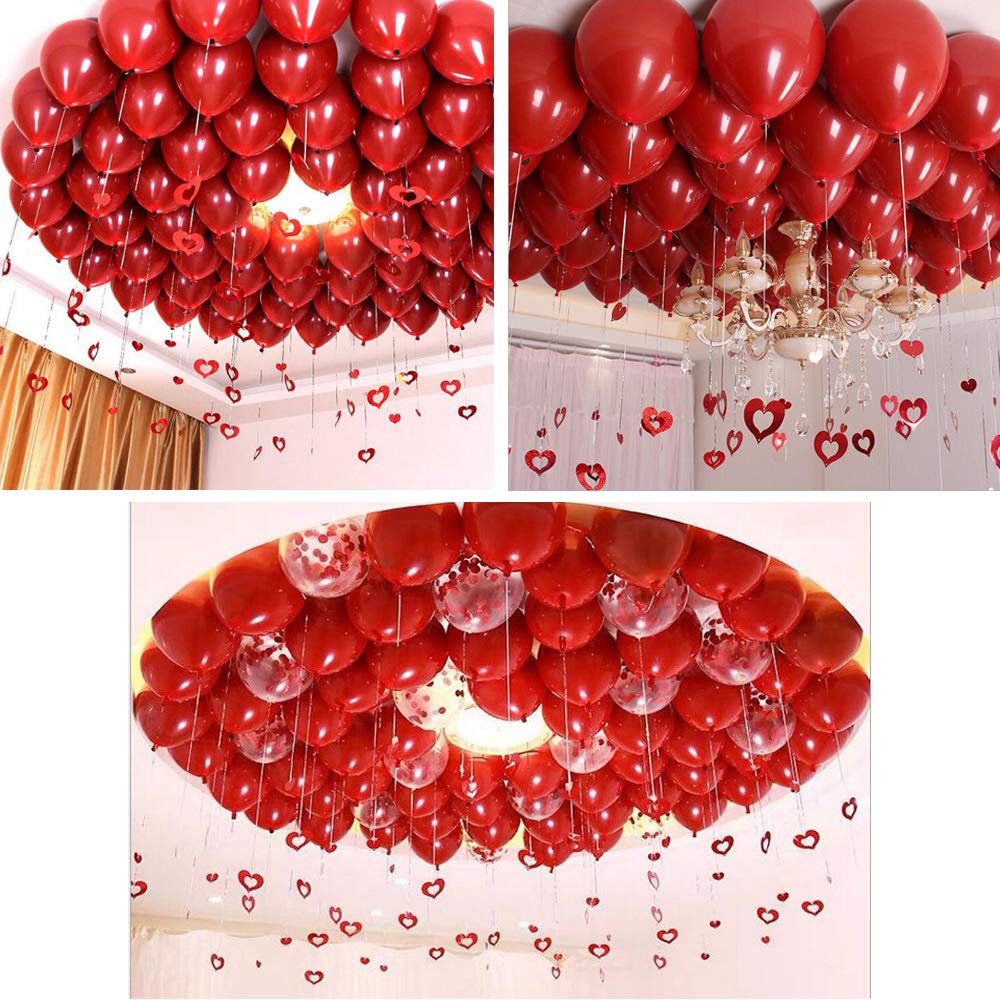 Birthday Red White Pink Balloons Garland, 100pcs 18" 12" 5" Latex Balloon Red Heart Shape Foil Balloon Red Heart Hanging for Girls Birthday 1st 10th 16th 21st 30th Women's Birthday Bridal Shower Decor