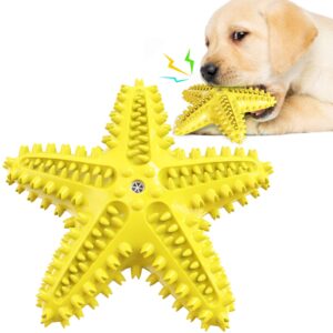 anrod dog toothbrush chew toys for aggressive chewers large breed,squeaky talking dogs toy,rubber indestructible tough teeth cleaning stick for small dogs dental care (yellow starfish)